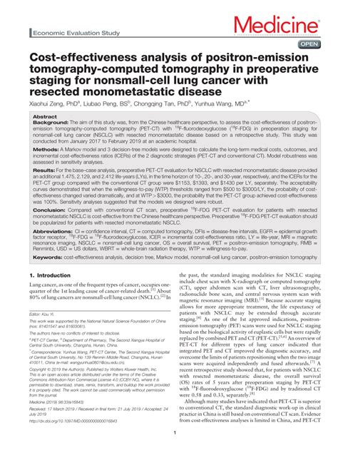 Pdf Cost Effectiveness Analysis Of Positron Emission Tomography Computed Tomography In