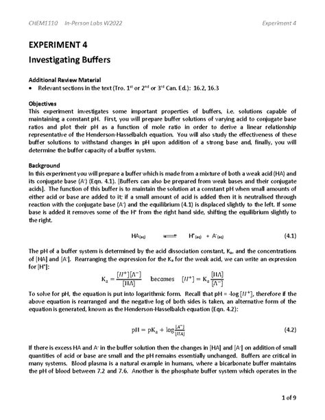 Exp 4 Buffer Investigations Experiment 4 Investigating Buffers