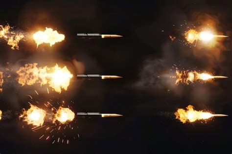 20 Different Realistic Muzzle Flash Types Front And Side With Black Background Premium Ai