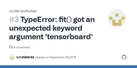 typeerror fit got an unexpected keyword argument tensorboard · issue 3 · txin96 voxresnet