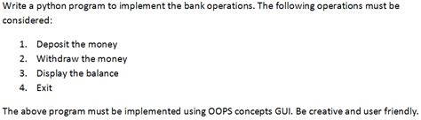 Solved Write A Python Program To Implement The Bank