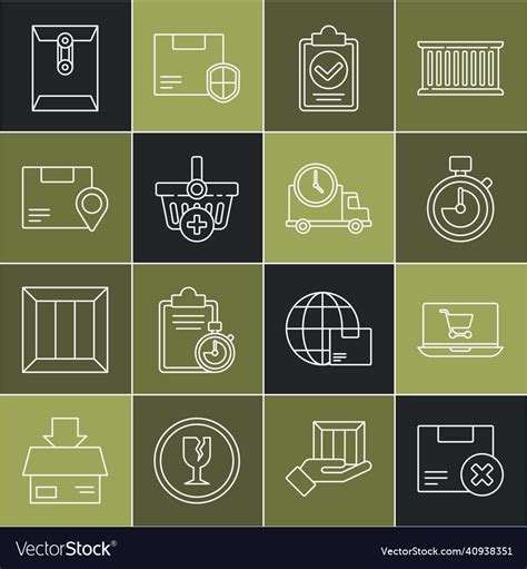 Set Line Carton Cardboard Box And Delete Shopping Vector Image