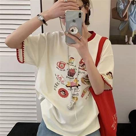 Miss 小姐 夏季上新 重工刺繡100 純棉不二家女孩短袖t恤女寬松夏季小眾設計感上衣ins 蝦皮購物