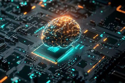 Innovative Digital Brain Concept Representing Artificial Intelligence On Circuit Board Stock