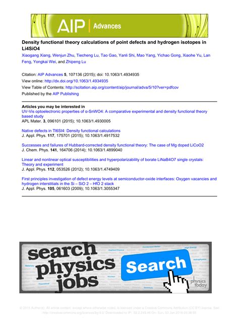 Pdf Density Functional Theory Calculations Of Point Defects And