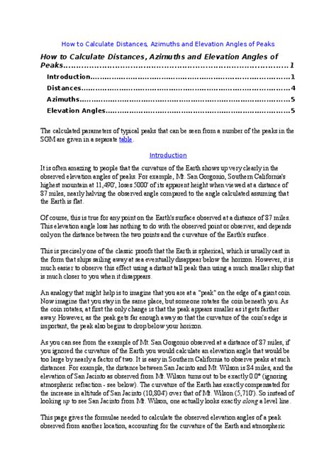 How To Calculate Distances Azimuths And Elevation Angles Of Peaks