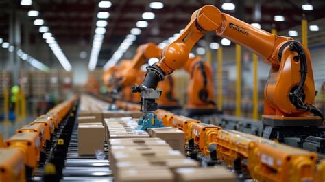 Premium Photo Robotic Arms Sorting Packages In A Distribution Center