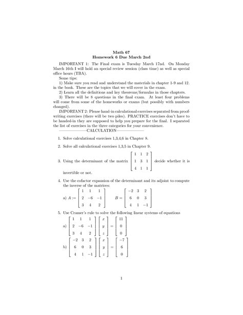 Homework 6 Questions Modern Linear Algebra Mat 067 Docsity
