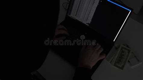 Computer Hacker Typing Code On Keyboard Night Working Close Up Stock