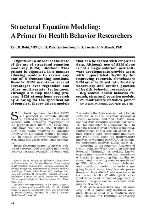 Pdf Structural Equation Modeling A Primer For Health Behavior