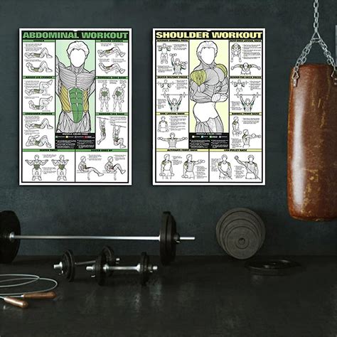 6pcs Workout Chart Posters For Home Gym Fitness Dumbbell Exercise