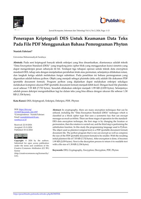 Pdf Penerapan Kriptografi Des Untuk Keamanan Data Teks Pada File Pdf Menggunakan Bahasa