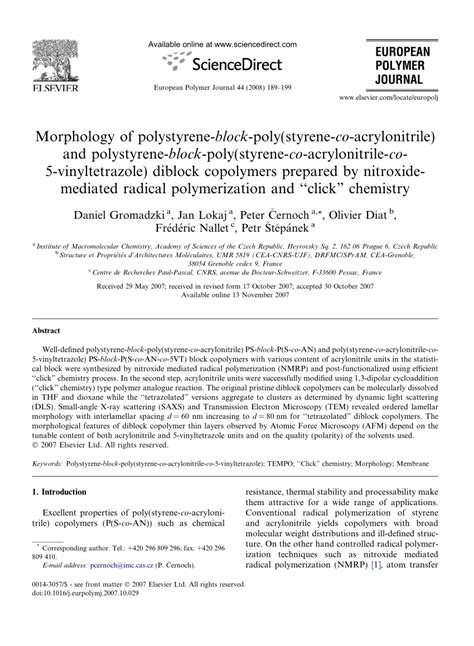 Pdf Morphology Of Polystyrene Block Polystyrene Co Acrylonitrile And Polystyrene Block Poly