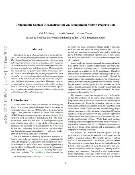 Pdf Deformable Surface Reconstruction Via Riemannian Metric Preservation
