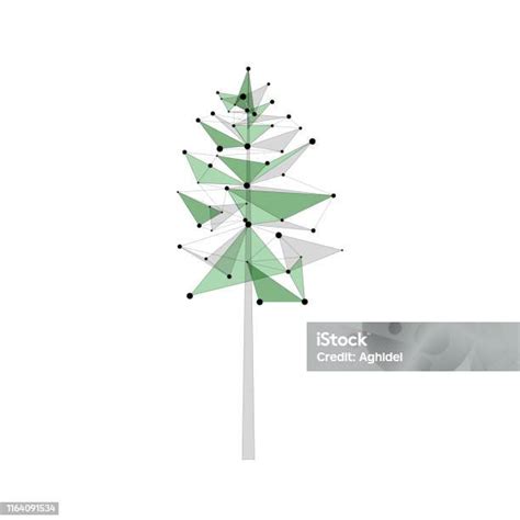 벡터 와이어 프레임 디지털 소나무 기술 혁신 개념 양식에 일치시키는 식물 형태 선과 삼각형 포인트 연결 네트워크 나무에 대한 스톡 벡터 아트 및 기타 이미지 Istock