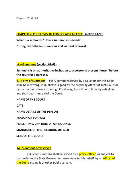Chapter Chapter— Vi Vii Viii Chapter Vi Processes To Compel Appearance Secion 61 90 What
