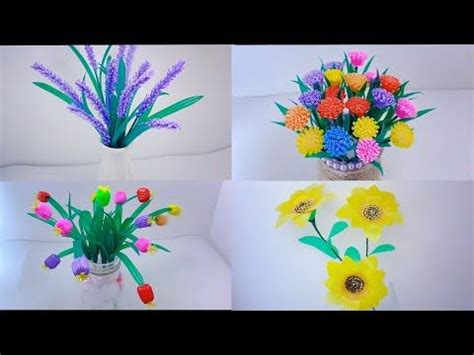 Drinking Straw Flower Straw Flowers Diy Plastic Straw Flower Flower Diy Crafts Flowers Diy