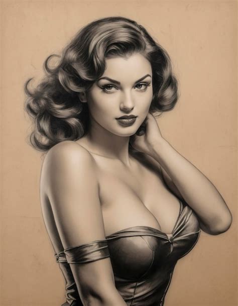 Premium Photo Pin Up Rough Charcoal Sketch On Old Paper Female Figure