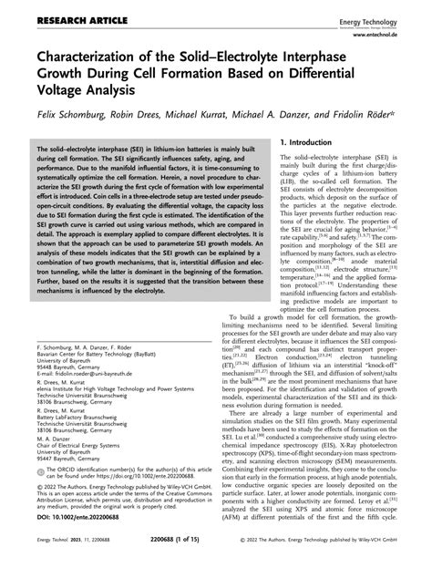 Pdf Characterization Of The Solidelectrolyte Interphase Growth During Cell Formation Based On