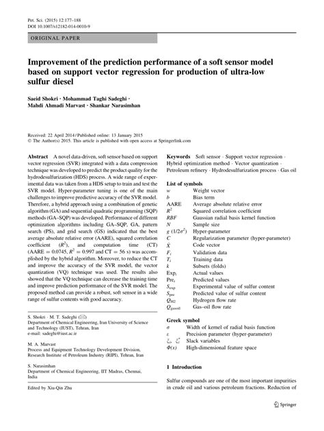 pdf improvement of the prediction performance of a soft sensor model based on support vector