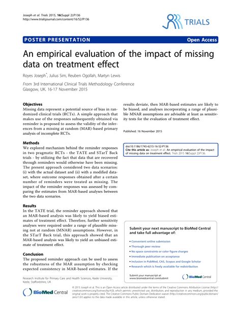 Pdf An Empirical Evaluation Of The Impact Of Missing Data On Treatment Effect