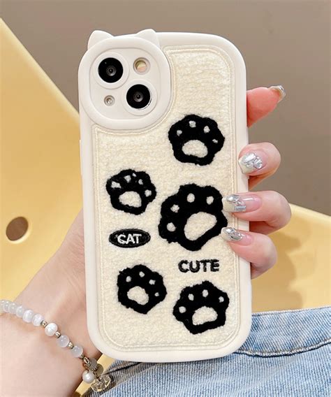 뽀글이 양 털 후리스 아이폰15 아이폰14 아이폰13 아이폰12 프로 맥스 슬림 실리콘 범퍼 겨울 퍼 귀여운 강아지 발바닥 패턴 패브릭 케이스 에이블리