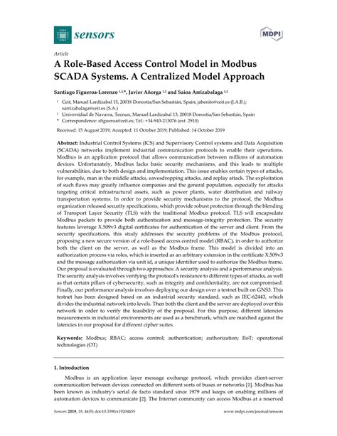 PDF A Role Based Access Control Model In Modbus SCADA Systems A Centralized Model Approach