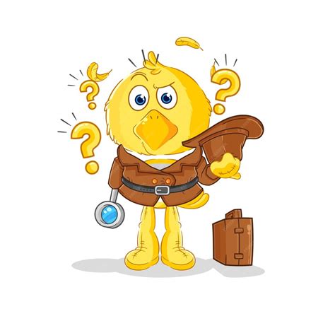 Personaje De Dibujos Animados De Vector De Detective De Pollito Vector Premium