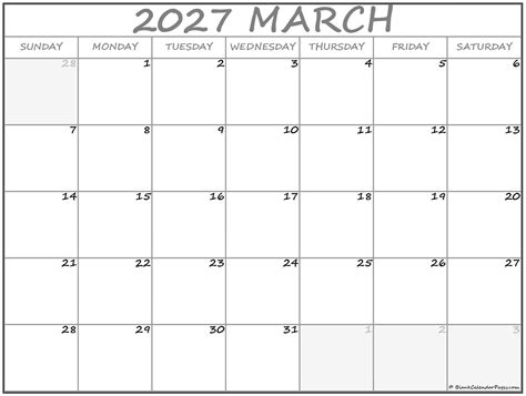 March 2027 Calendar Free Printable Calendar
