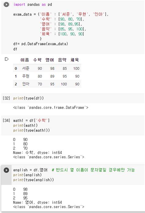 pandas 기초 정리 pandas series dataframe