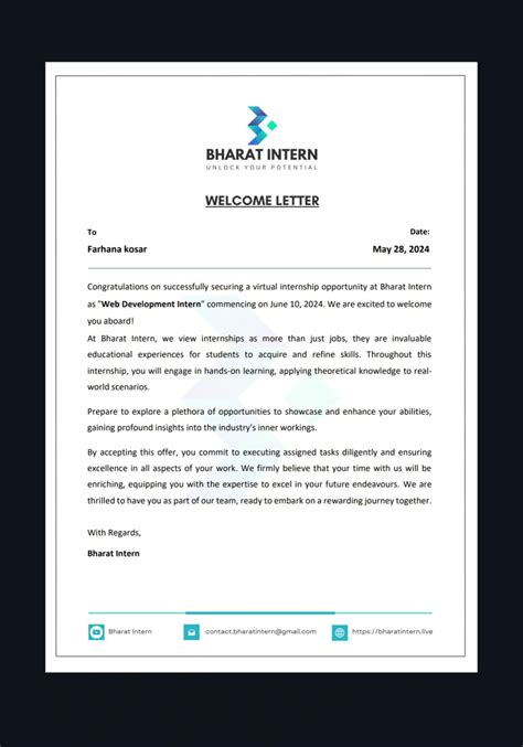 Farhana Kosar On Linkedin Internship Offer As Web Development Intern