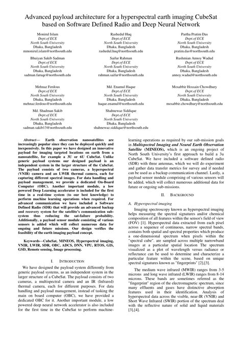 PDF Advanced Payload Architecture For A Hyperspectral Earth Imaging