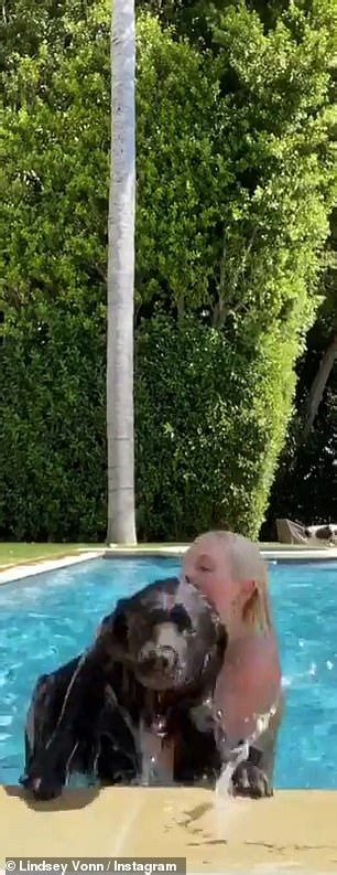 Lindsey Vonn Shows Off Her Incredible Physique As Dives Into Her Pool With Her Beloved Pup Bear