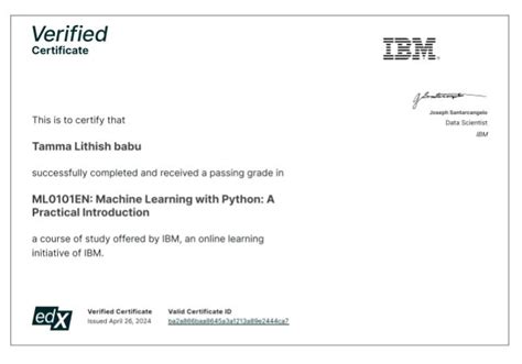 Machinelearning Python Datascience Edx Lithish Babu Tamma