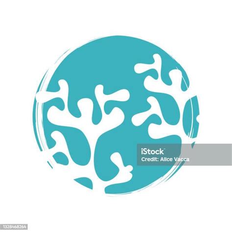 바다에 흰색 산호 가지가있는 귀여운 로고 또는 아이콘 벡터 소셜 미디어 이야기와 하이라이트를위한 원에 일러스트 레이션 산호 자포