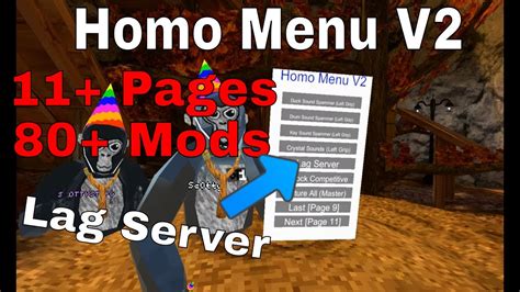 Gorilla Tag Homo Menu V2 Showcase 11 Pages Ban Gun Youtube