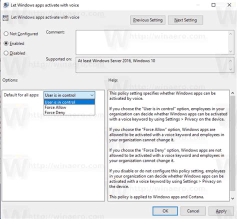 Disable App Access To Voice Activation In Windows 10