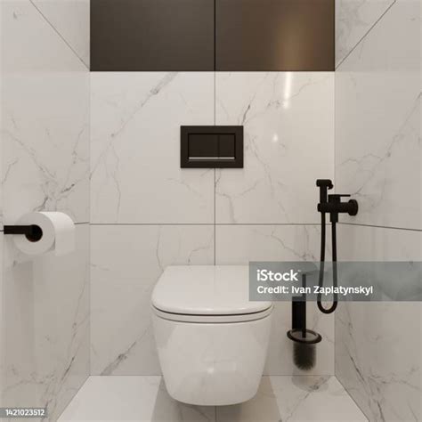 대리석 프린트와 흰색 화장실로 타일로 장식 된 현대적인 화장실 인테리어 3d 렌더링 비데에 대한 스톡 사진 및 기타 이미지 비데 0명 가구 Istock