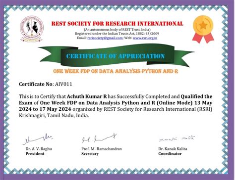 Achuth Kumar R On Linkedin I Had Successfully Completed One Week Fdp On Data Analysis Python And R