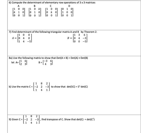 solved 6 compute the determinant of elementary row