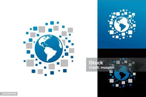 픽셀 디지털 세계 로고 템플릿 디자인 벡터 엠블럼 디자인 개념 창조적 인 기호 아이콘 로고에 대한 스톡 벡터 아트 및 기타 이미지 Istock