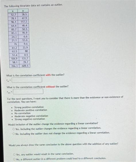 Solved The Following Bivariate Data Set Contains An Outlier