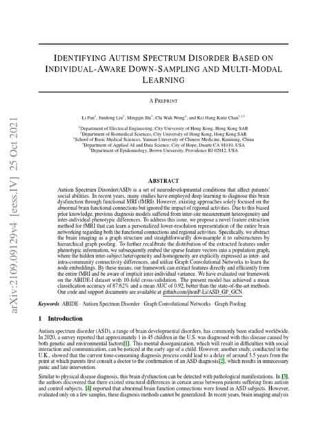 identifying autism spectrum disorder based on individual aware down