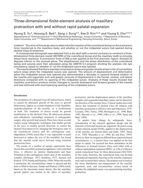 Pdf Three Dimensional Finite Element Analysis Of Maxillary Protraction With And Without Rapid