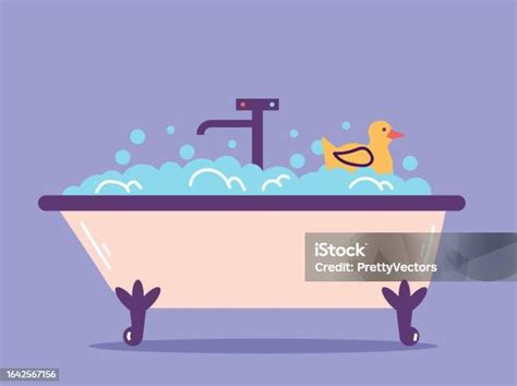 욕조 욕조 욕조 오리 컨셉의 욕실 샤워실 벡터 평면 그래픽 디자인 그림 가정 생활에 대한 스톡 벡터 아트 및 기타 이미지