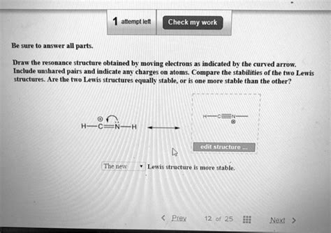 Solved Check My Work Be Sure To Answer All Parts Draw The Resonance Structure Obtained By