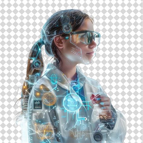 Premium Psd A Woman In A Lab Coat Is Standing In Front Of A Computer