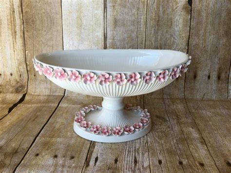 Vintage Compote Bowl Pedestal Centerpiece Capodimonte Style Ribbed