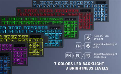 Backlit Wireless Keyboard With 7 Color Rgb Full Size Computer Keyboard With Windows Pc Laptop