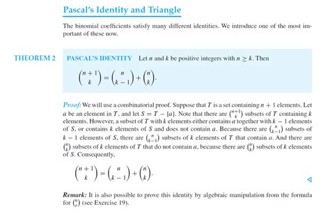 Pascals Identity And Triangle The Binomial